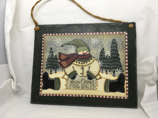 Slate Rectangle Hand Painted Snowman Snowflakes FOR SALE Christmas Wal ...