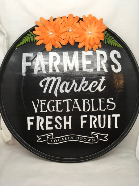 Farmers Market Round Metal Sign Country Home Decor Handmade Hand Paint ...