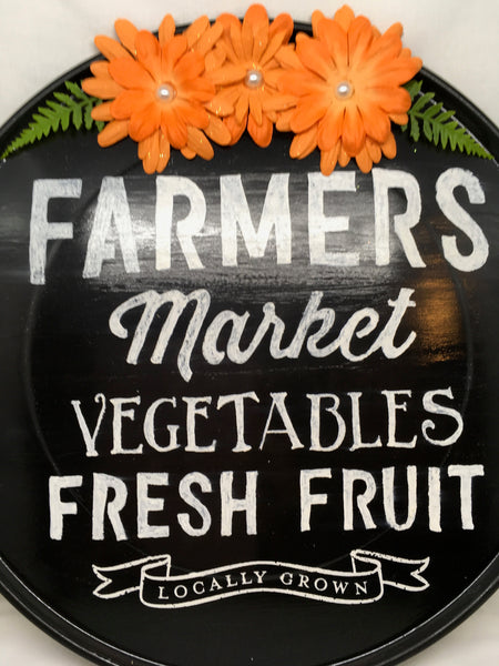 Farmers Market Round Metal Sign Country Home Decor Handmade Hand Paint ...