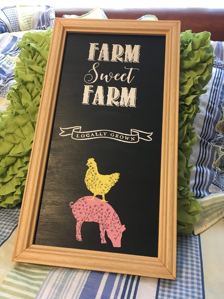 FARM SWEET FARM Pig Chicken Framed Wall Art Handmade Hand Painted Home ...