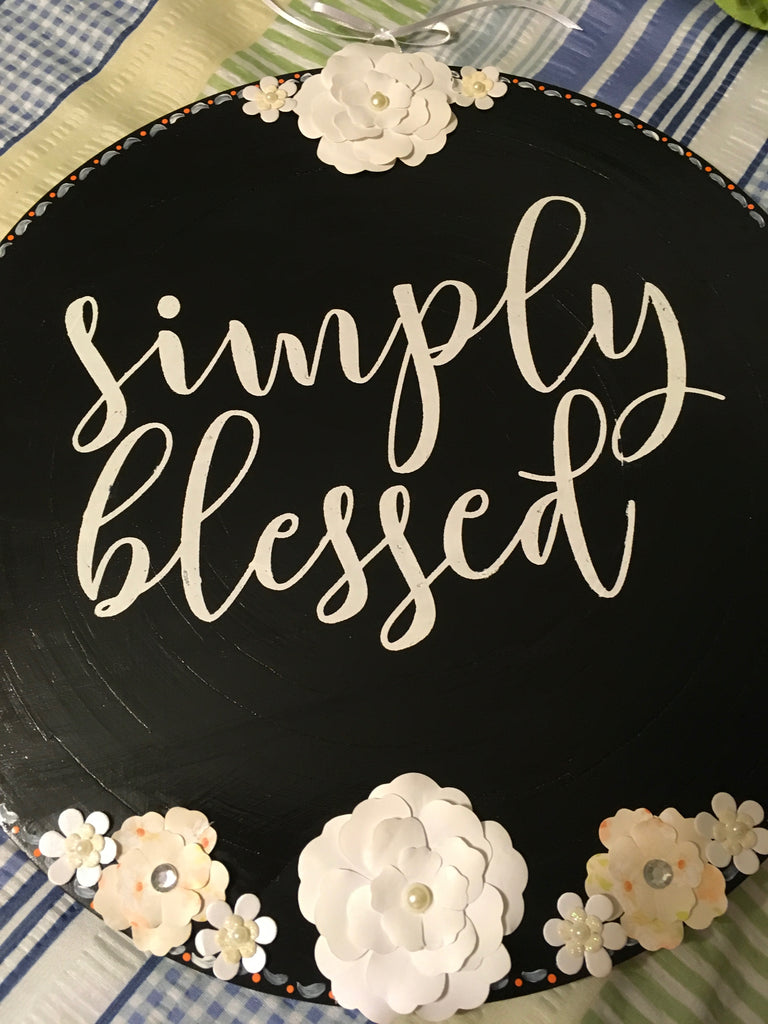SIMPLY BLESSED Hand Painted Round Orange White Accents Wall Art Home D ...