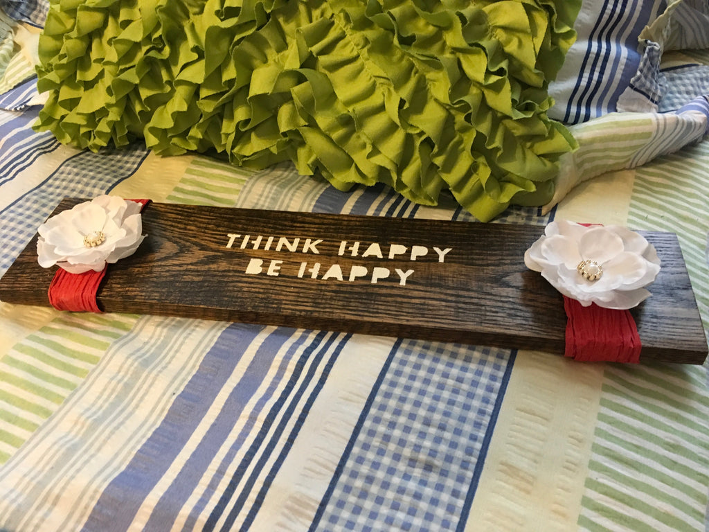Wooden Sign THINK HAPPY BE HAPPY Positive Saying Wall Art Gift Idea Ca ...