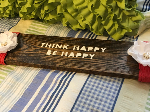 Wooden Sign THINK HAPPY BE HAPPY Positive Saying Wall Art Gift Idea Ca ...