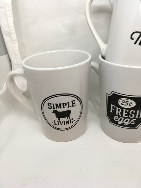 Cups Mugs Coffee Hand Painted Country Designs Farmhouse Decor Kitchen ...