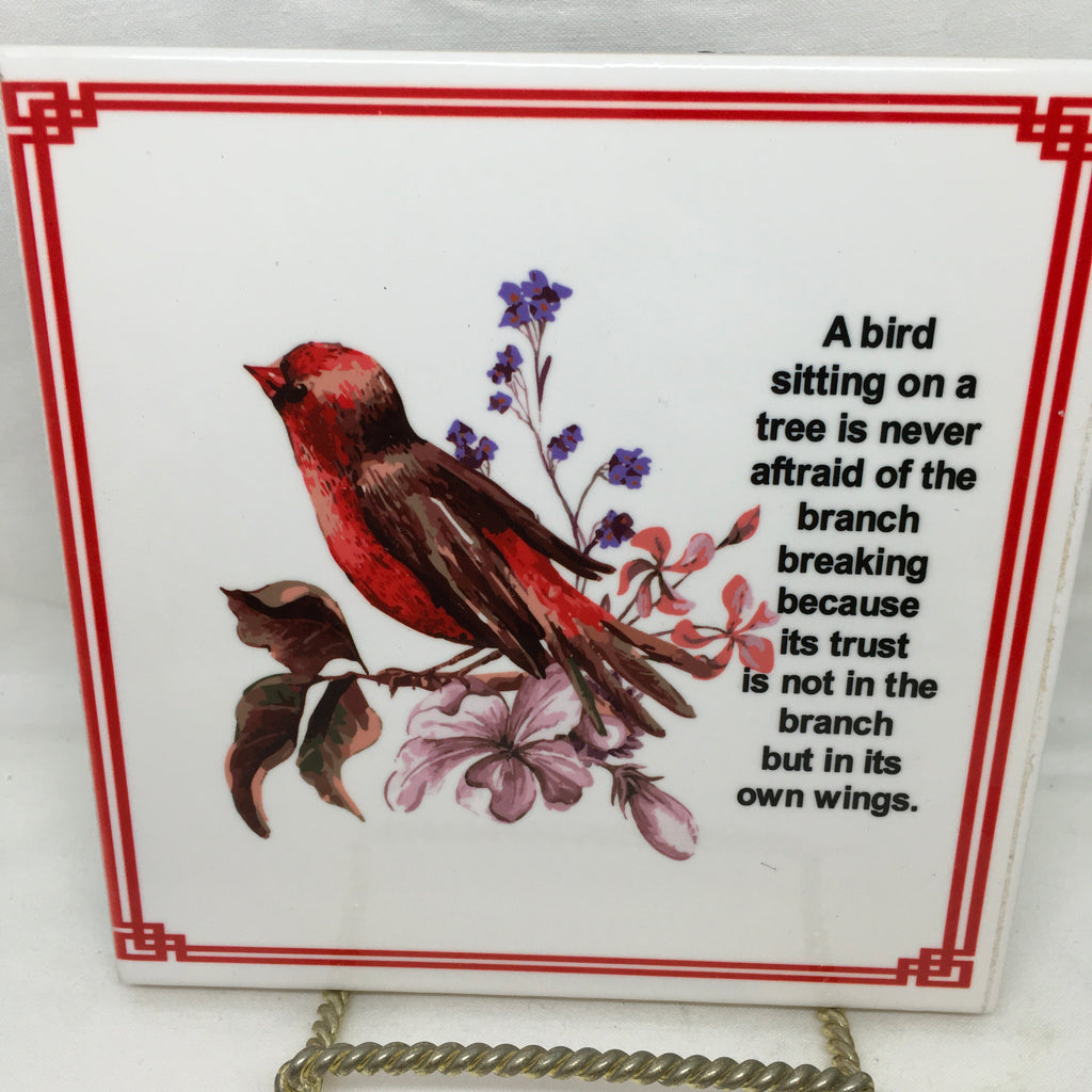 A BIRD SITTING ON A TREE Ceramic Tile Sign Wall Art Gift Idea Bird Lov ...