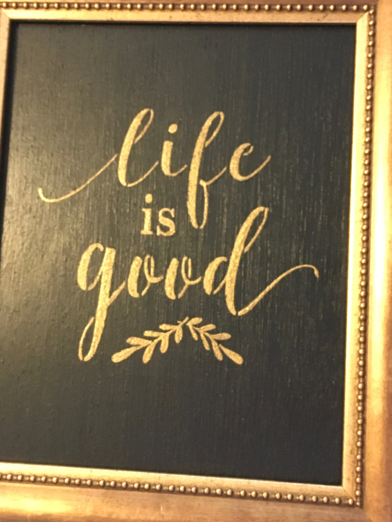 LIFE IS GOOD Dotted Gold Framed Saying Sign Wall Art Hand Painted Home ...