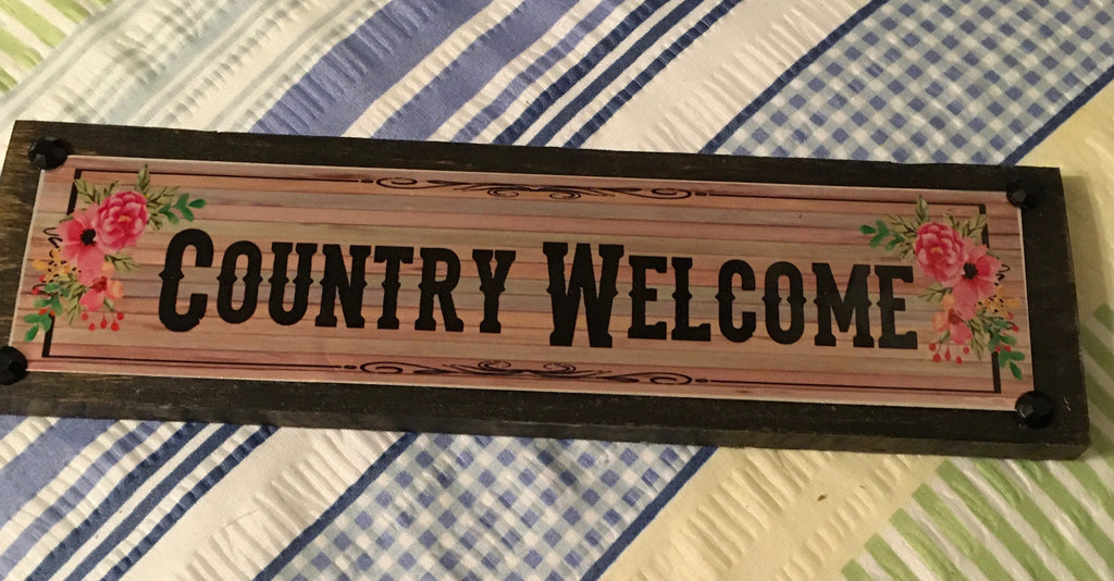 COUNTRY WELCOME Vintage Mounted On Pallet Wood Sublimation on Metal Po ...