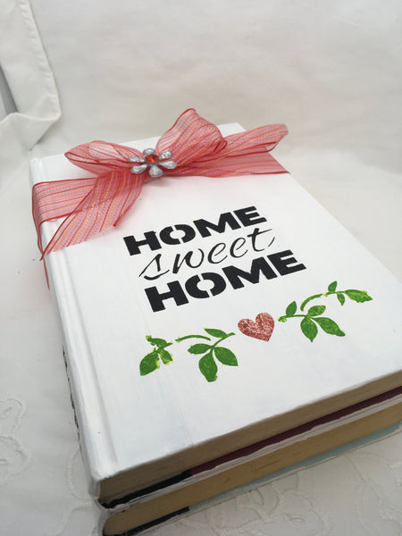 Books Painted Stacked HOME SWEET HOME Book Art Centerpiece Rustic Farm ...