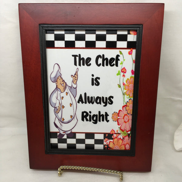 THE CHEF IS ALWAYS RIGHT Vintage Wood Frame Sublimation on Metal Posit ...