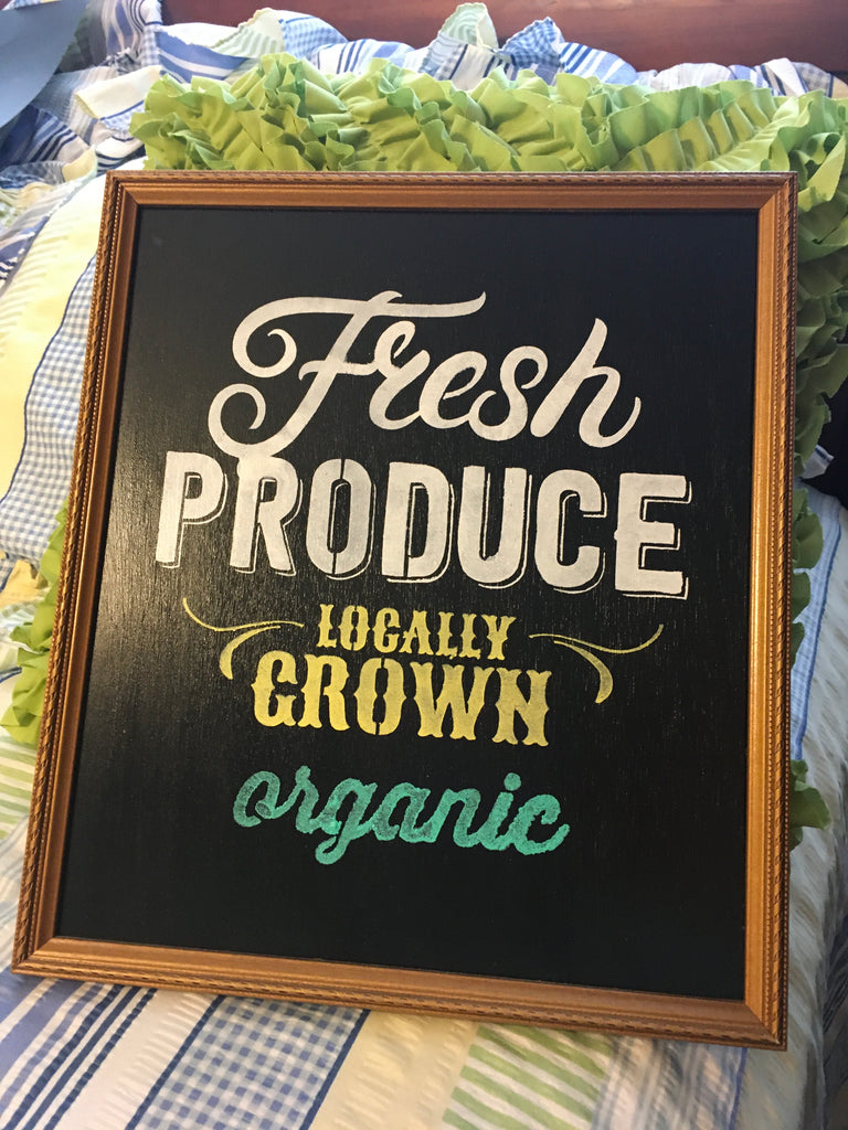 FRESH PRODUCE LOCALLY GROWN ORGANIC Framed Wall Art Hand Painted With ...