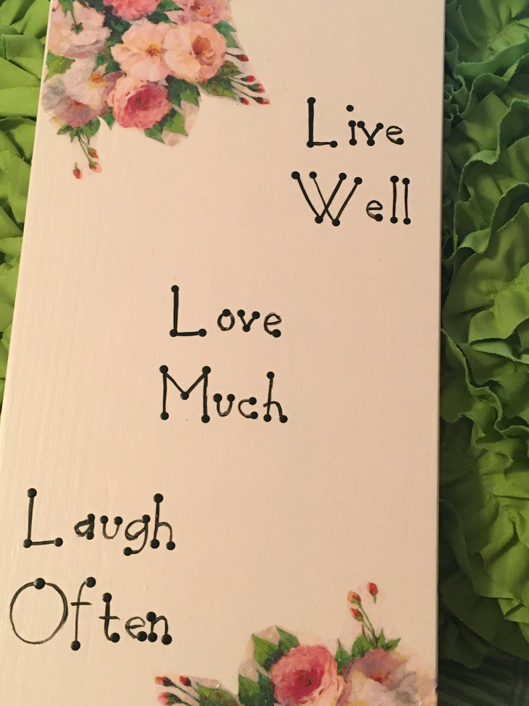 LIVE WELL LOVE MUCH LAUGH OFTEN Wooden Sign Wall Art Hand Painted Deco ...