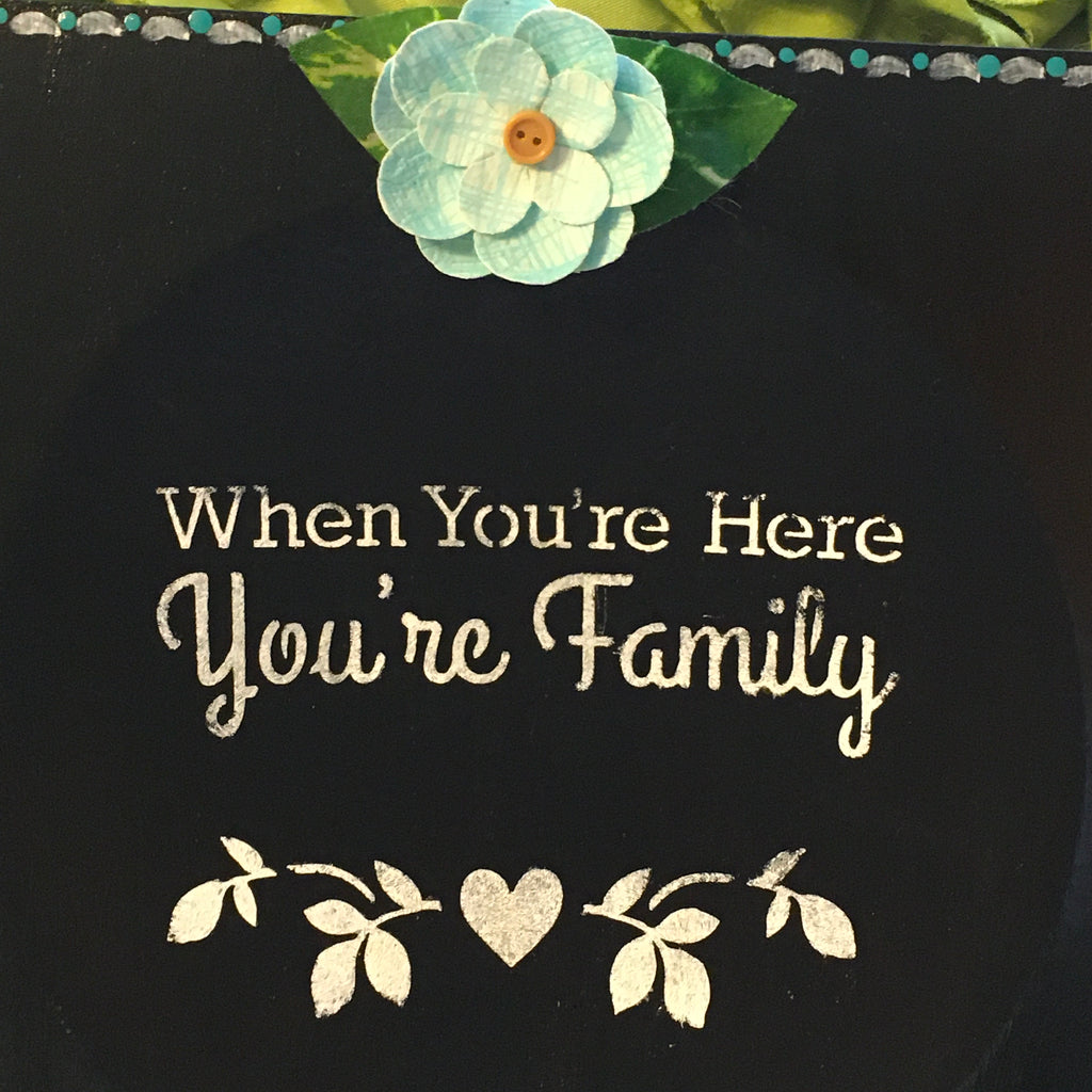 WHEN YOU ARE HERE YOU ARE FAMILY Square Hand Painted Aqua Wall Art Hom ...