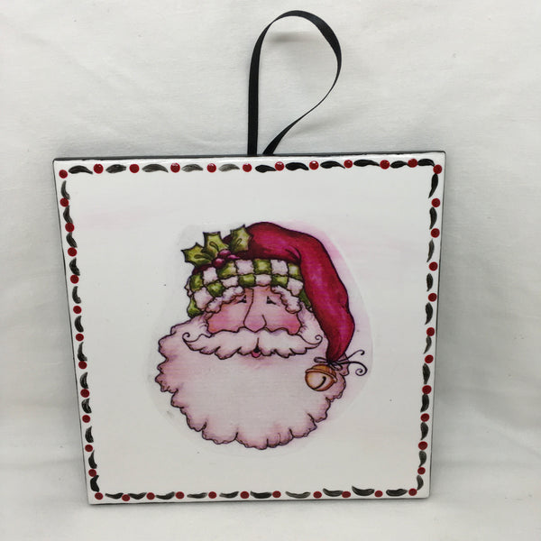 SANTA FACE Wall Art Ceramic Tile Decoupaged Christmas Holiday Decor Si ...