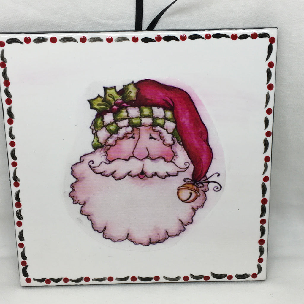 SANTA FACE Wall Art Ceramic Tile Decoupaged Christmas Holiday Decor Si ...