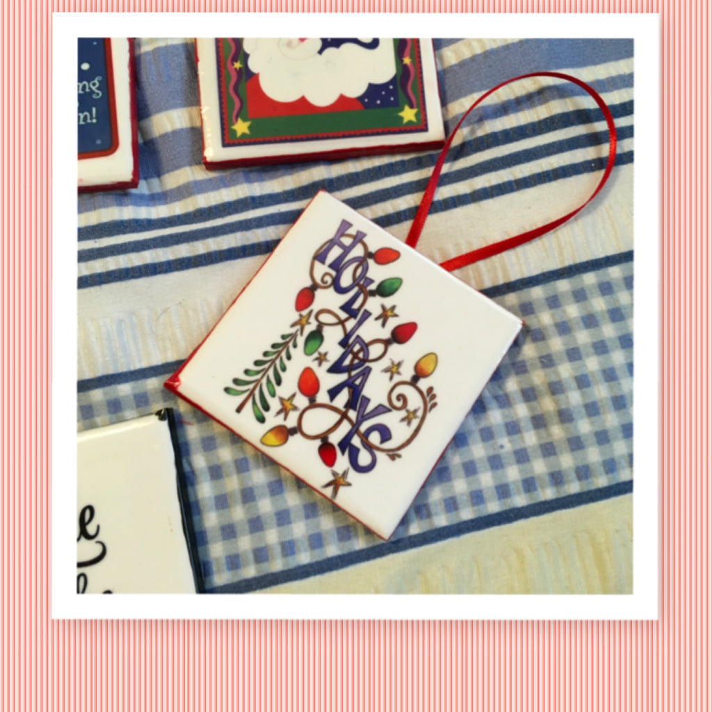HOLIDAYS Ceramic Tile Christmas Ornament Gift Tree Decor Stocking Stuf ...