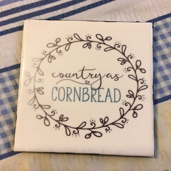 COUNTRY AS CORNBREAD Wall Art Ceramic Tile Sign Gift Home Kitchen Deco ...