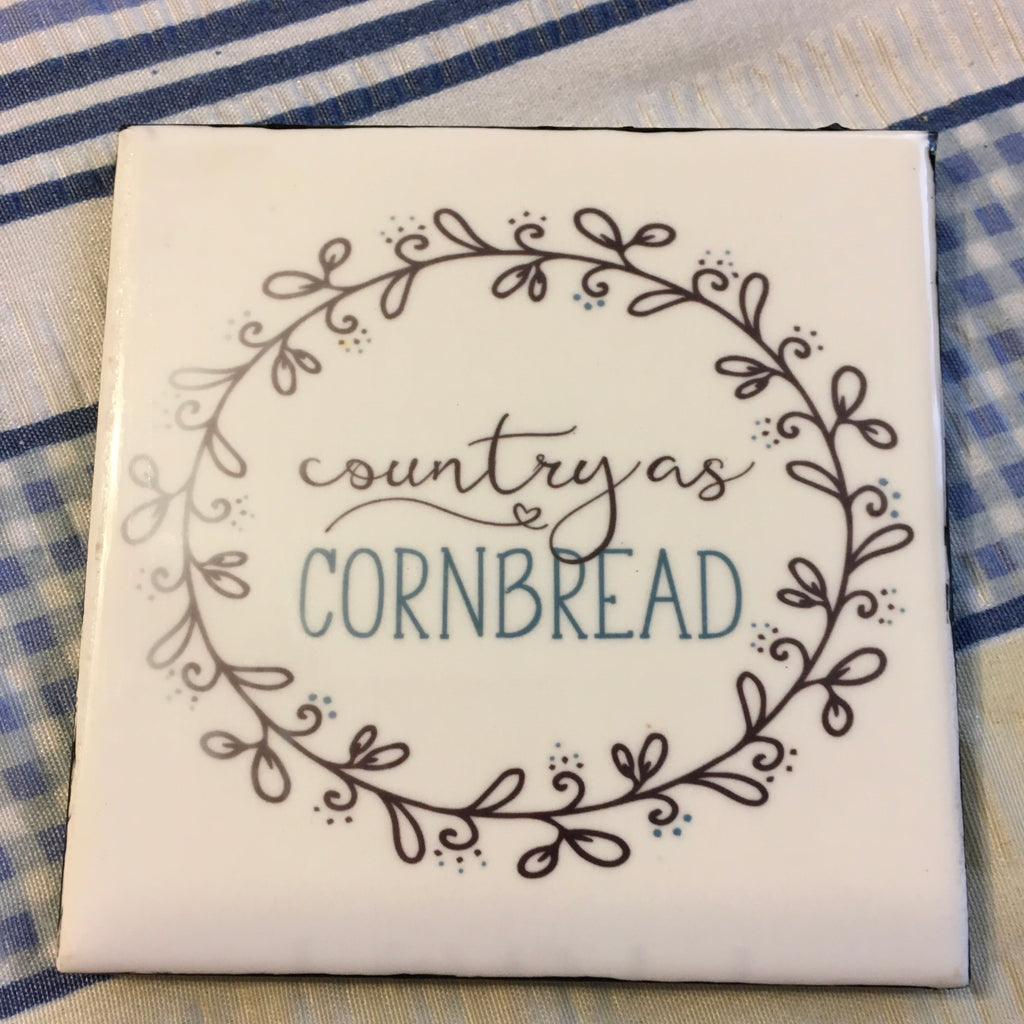COUNTRY AS CORNBREAD Wall Art Ceramic Tile Sign Gift Home Kitchen Deco ...