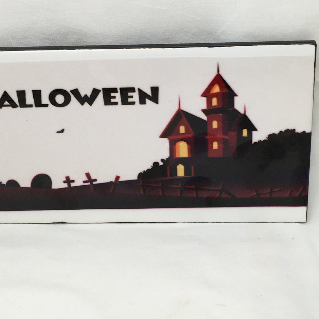 HAPPY HALLOWEEN Owl Haunted House Wall Art Ceramic Tile Sign Gift Holi ...