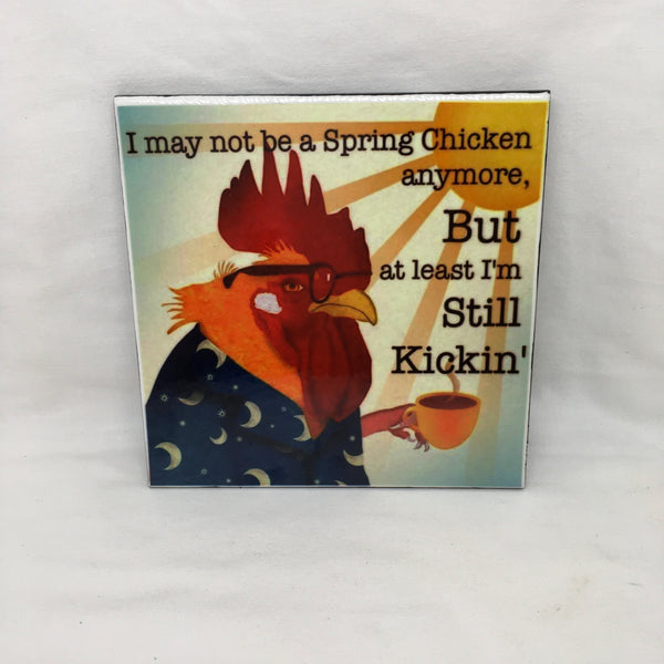 SPRING CHICKEN STILL KICKIN Wall Art Tile Sign Gift Home Decor Positiv ...