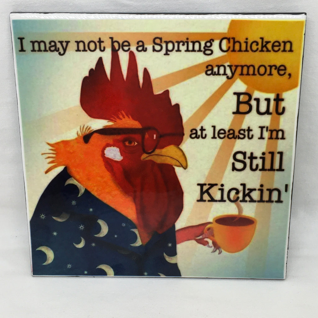 SPRING CHICKEN STILL KICKIN Wall Art Tile Sign Gift Home Decor Positiv ...