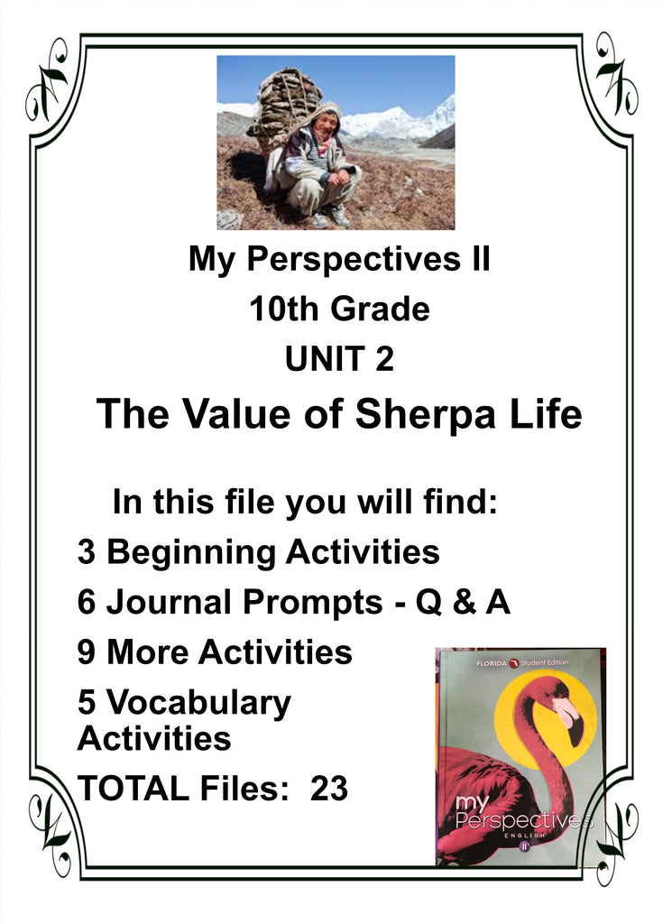 My Perspectives English II 10th Grade UNIT 2 THE VALUE OF SHERPA LIFE ...