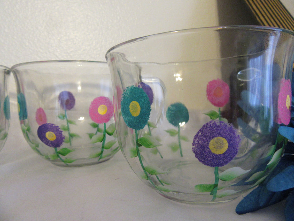 Mugs Coffee Soup Hand Painted Clear Glass Spring Flower HAPPY DOTS Pin ...