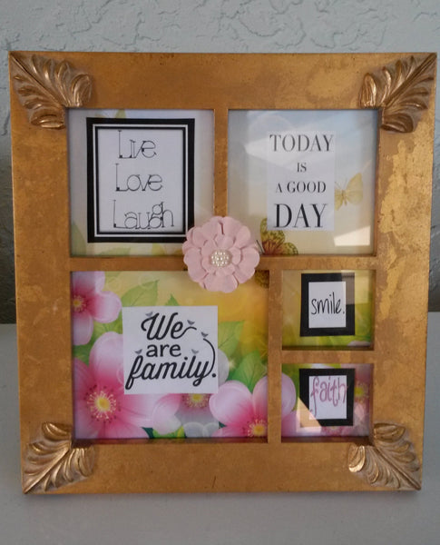 Positive Saying Gold Wooden Picture Frame Vintage Looking Flowers Butt ...